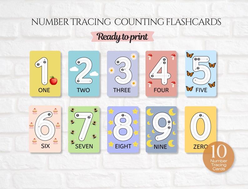 10 Number Counting Tracing Flashcards, Toddler Preschool Activity ...