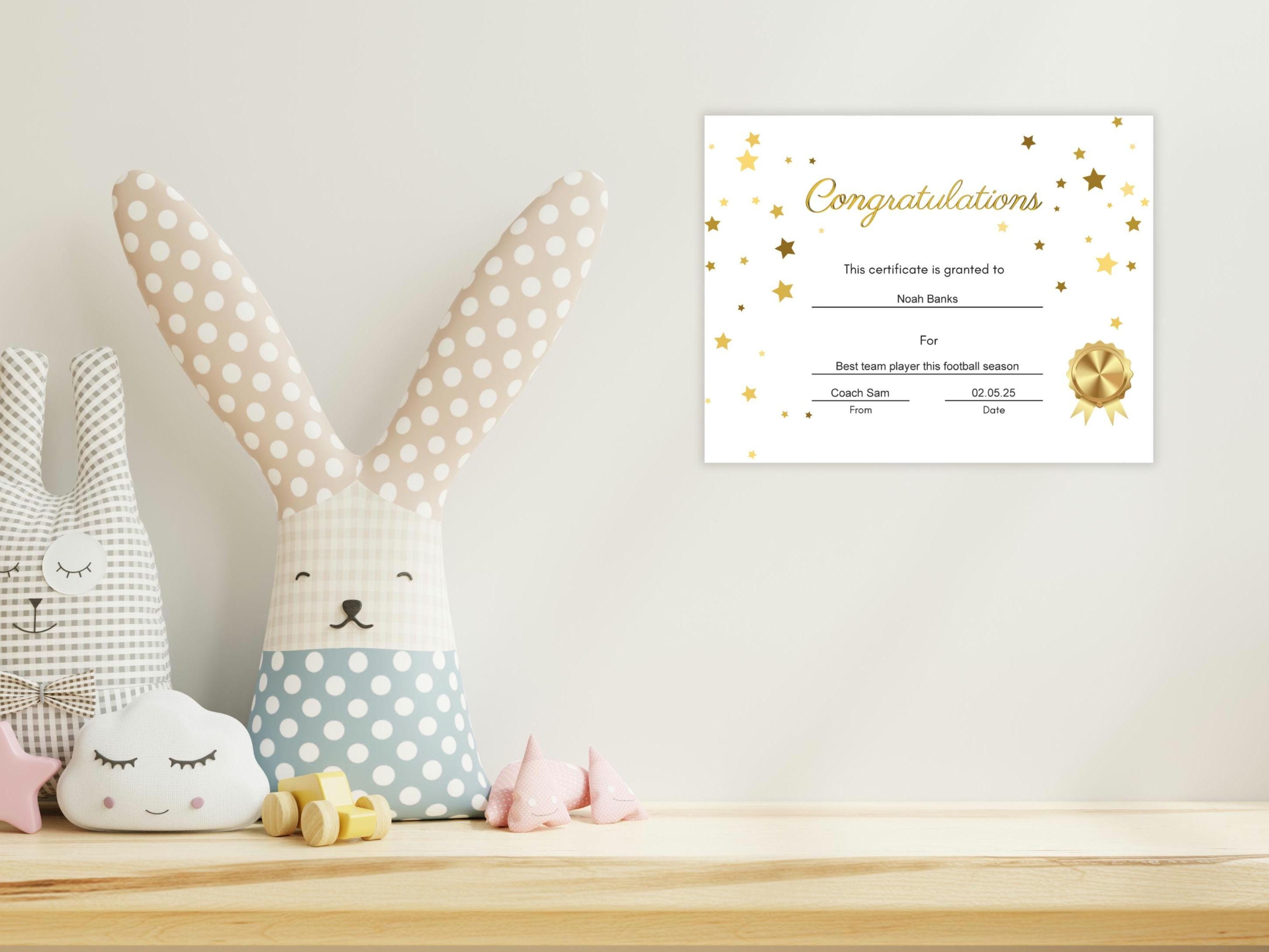 Editable Award PDF Template: Fillable PDF, Classic Star Certificate ...