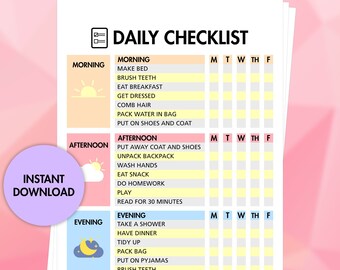 Kids Daily School Checklist Schedule Printable, Editable Chore Chart ...