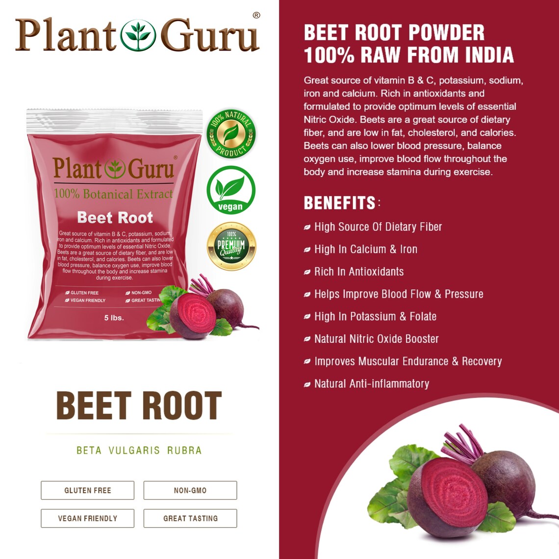 Beet Root Powder 5 Lbs. Bulk beta Vulgaris Non-gmo Vegan | Etsy