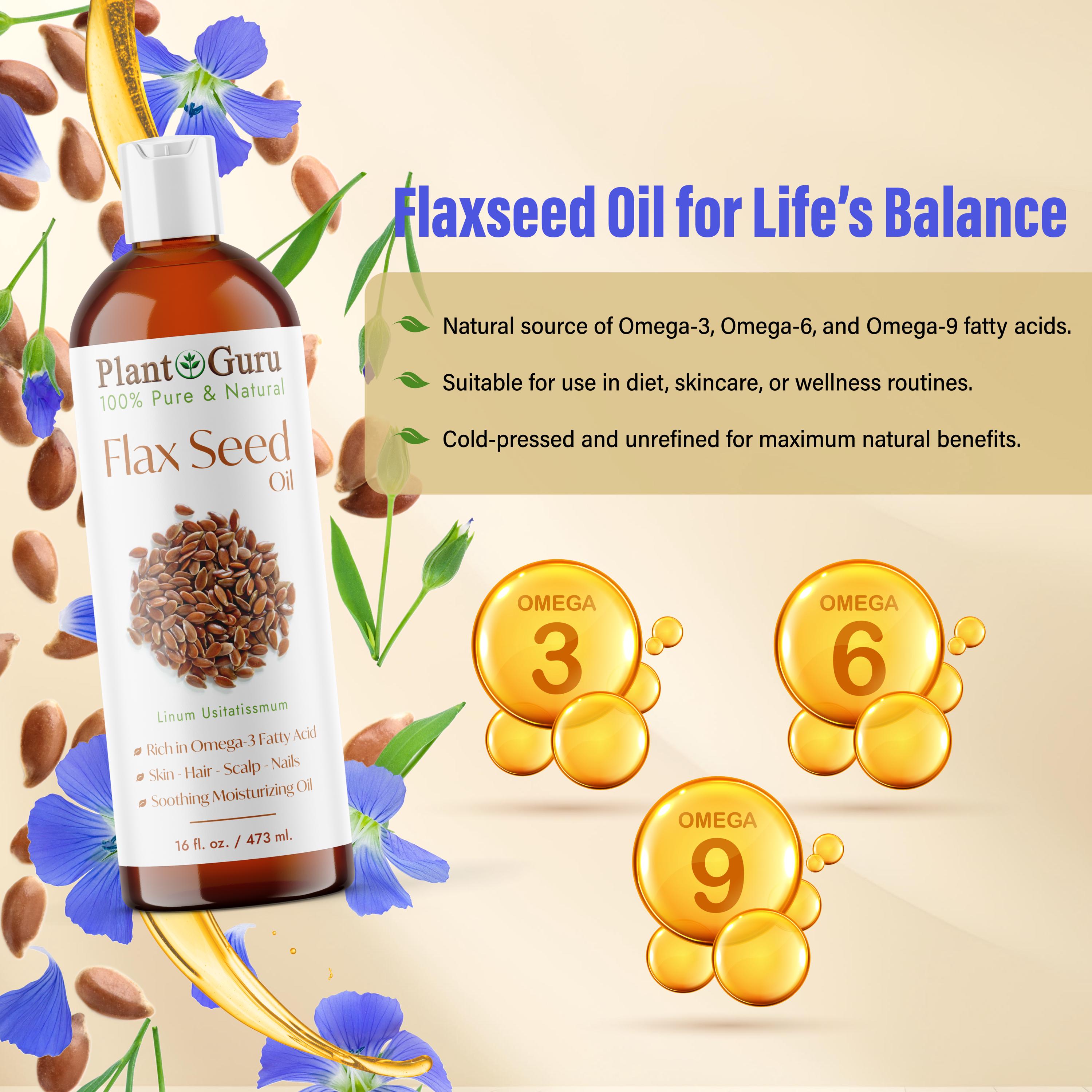Flaxseed Oil Cold Pressed Unrefined 100% Pure Flax Seed Linseed Liquid ...