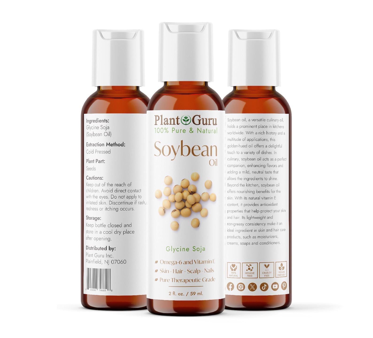 Soybean Oil Cold Pressed REFINED 100% Pure Natural for Skin Hair Face ...