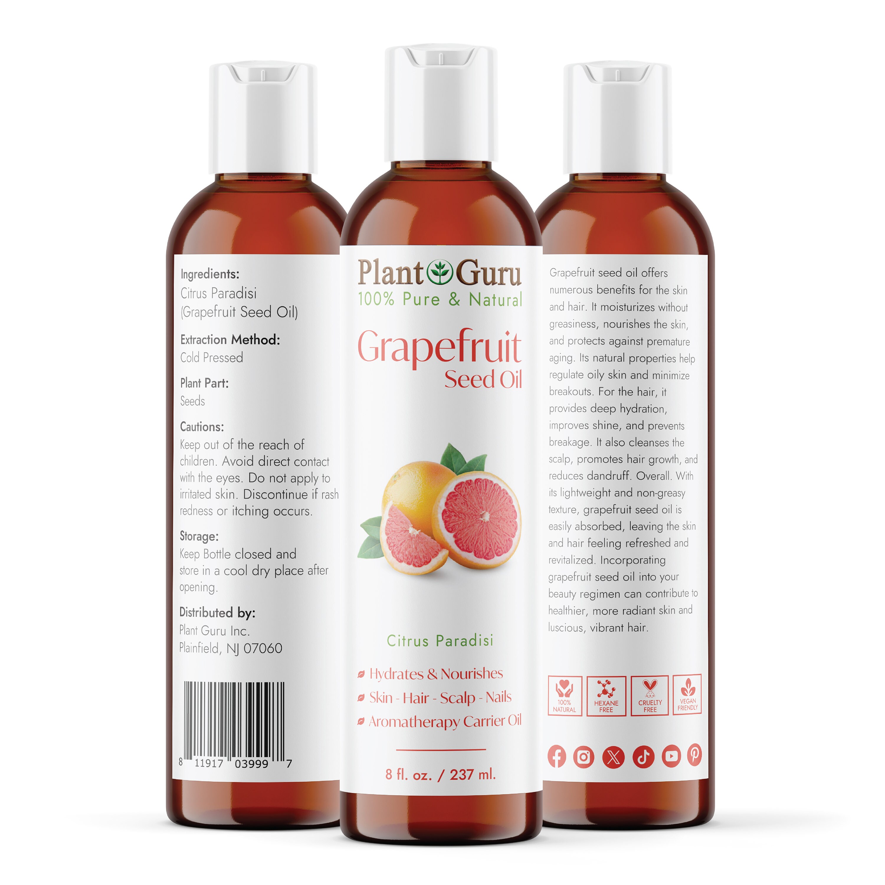 Grapefruit Seed Oil Cold Pressed 100% Pure Natural Carrier Extract ...