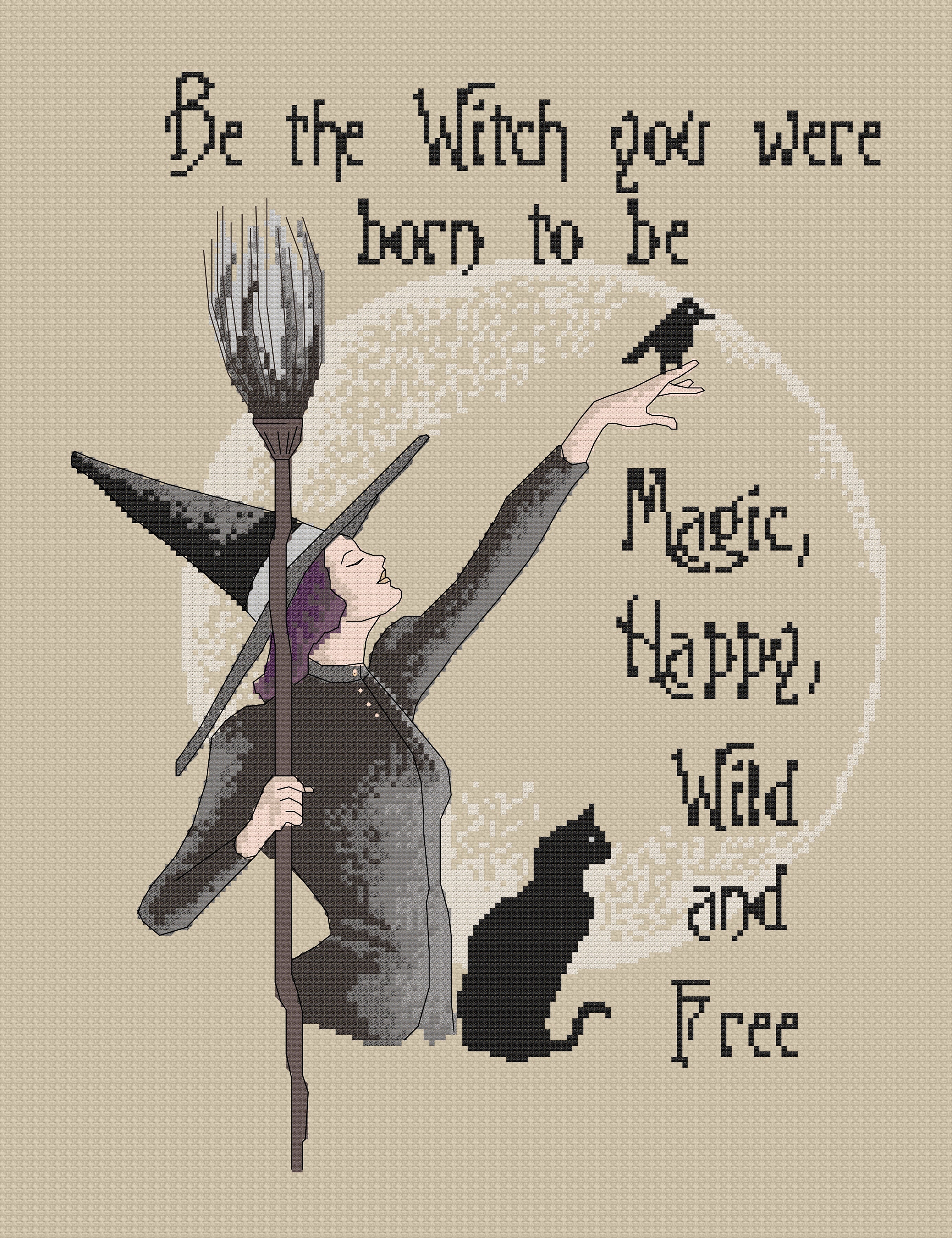 Cross Stitch Witch Cross Stitch Halloween Cross Stitch - Etsy