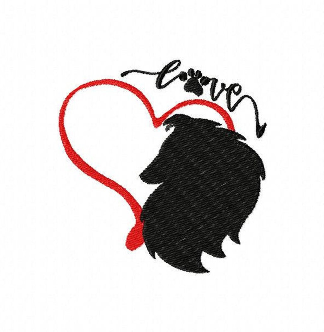 Rough Collie Silhouette Embroidery Design, Dog Lover Heart (digital ...