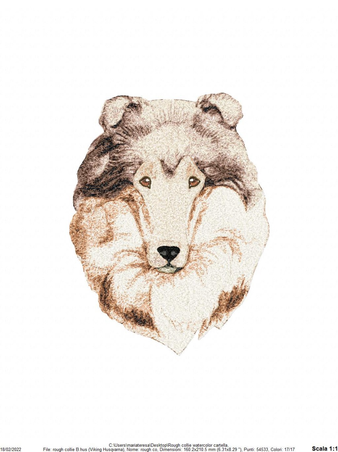 Embroidery Machine Rough Collie Sfumato Stitch Design, ITH Rough Collie ...