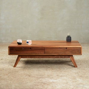 Handmade Walnut Coffee Table With Drawers - Mid-century Modern ...