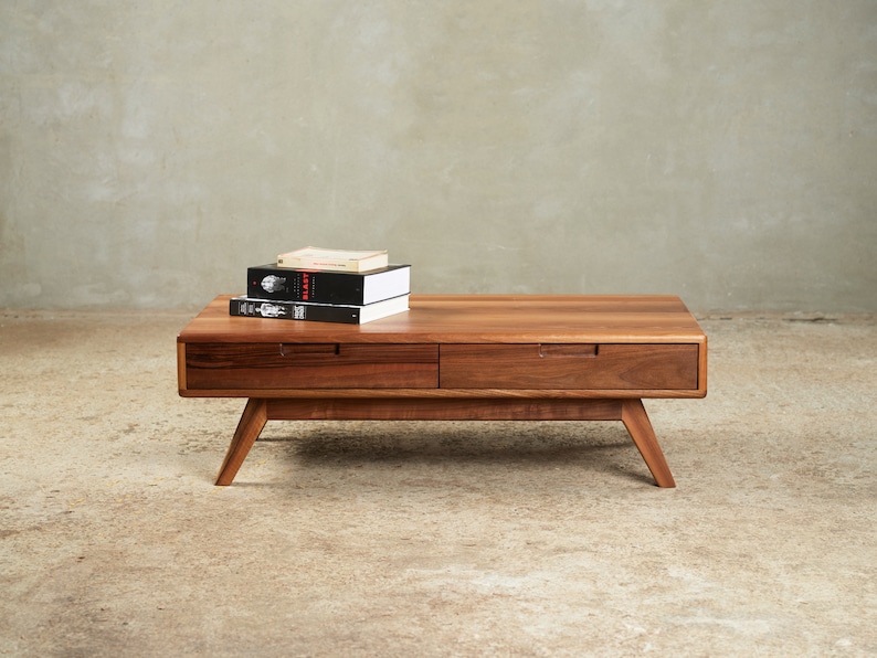 Handmade Walnut Coffee Table With Drawers - Mid-century Modern ...
