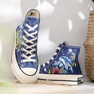 Embroidered Converse, Ocean, Whales Embroidered Shoes, Coral, Whales ...