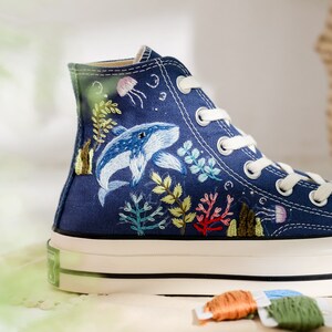 Embroidered Converse, Ocean, Whales Embroidered Shoes, Coral, Whales ...