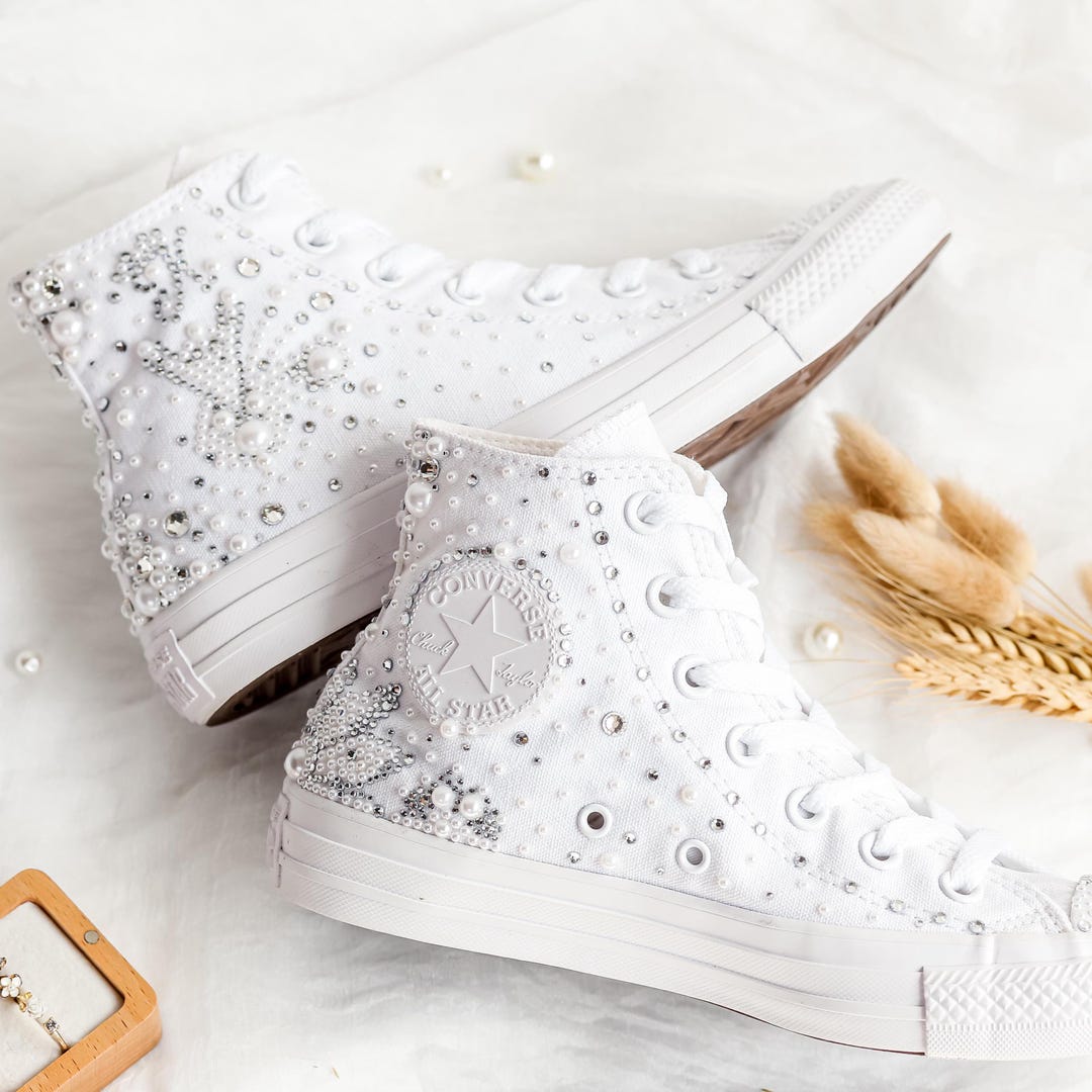 Custom Bling and Pearl Converse for Bride, Shoes Wedding Bling Sneakers ...