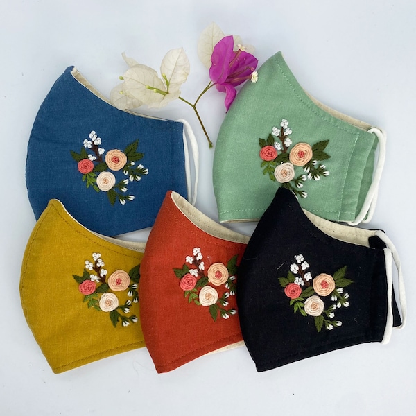 Rose Embroidery Face Mask - Etsy