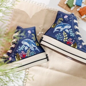 Embroidered Converse, Ocean, Whales Embroidered Shoes, Coral, Whales ...