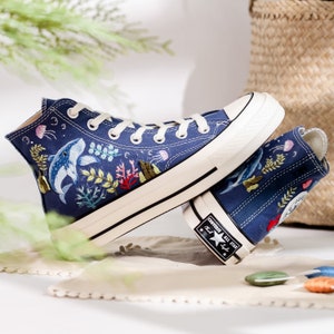 Embroidered Converse, Ocean, Whales Embroidered Shoes, Coral, Whales ...