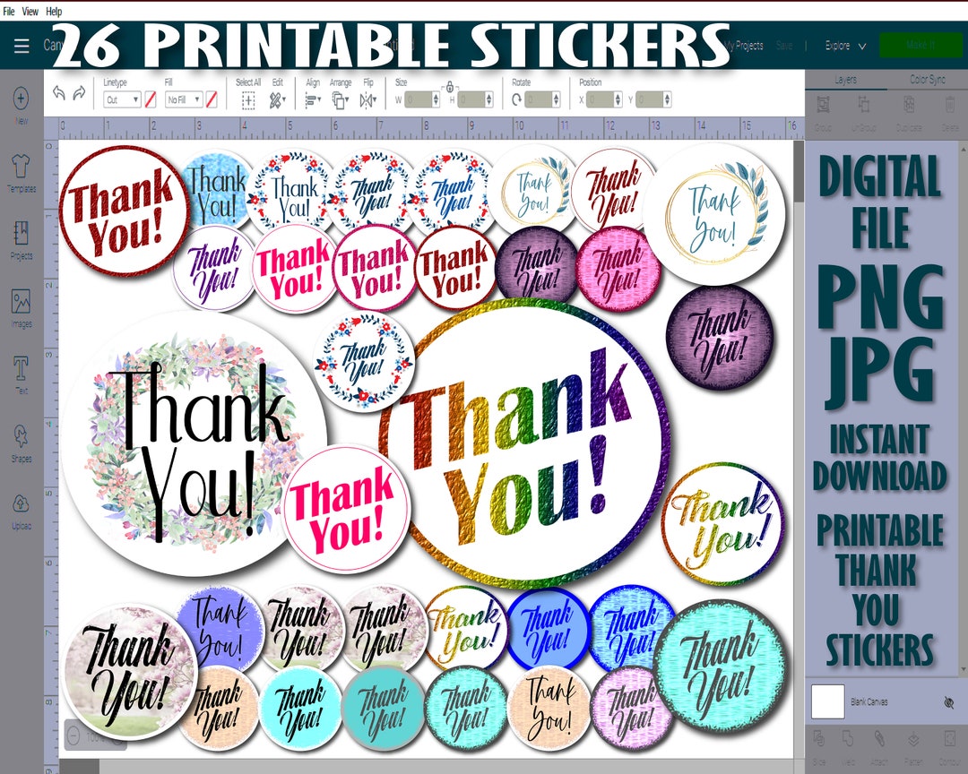 PRINTABLE STICKERS | "thank You" | 26 Designs | Print and Cut | Clipart ...