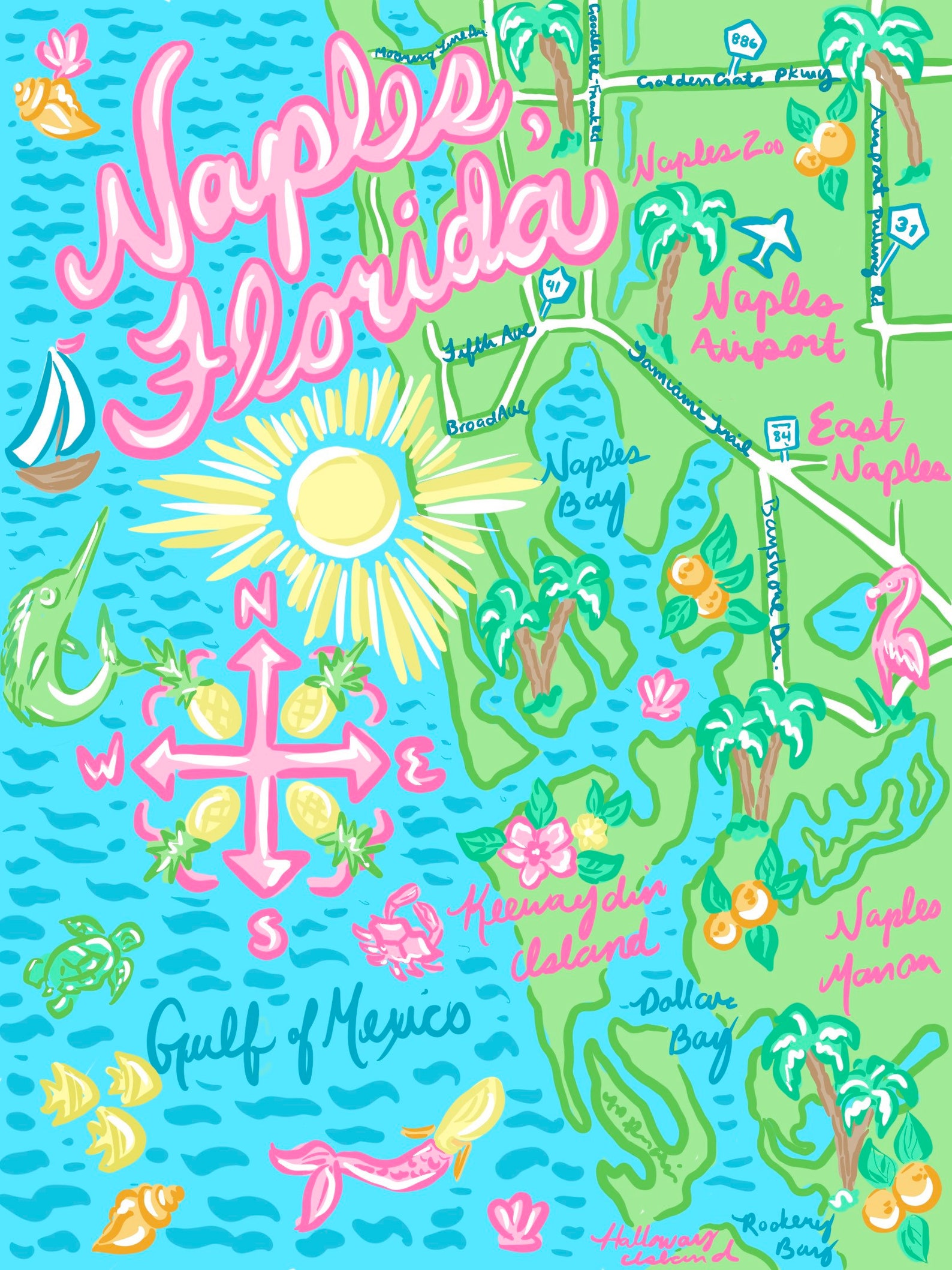 Bright Naples Whimsical Map - Etsy
