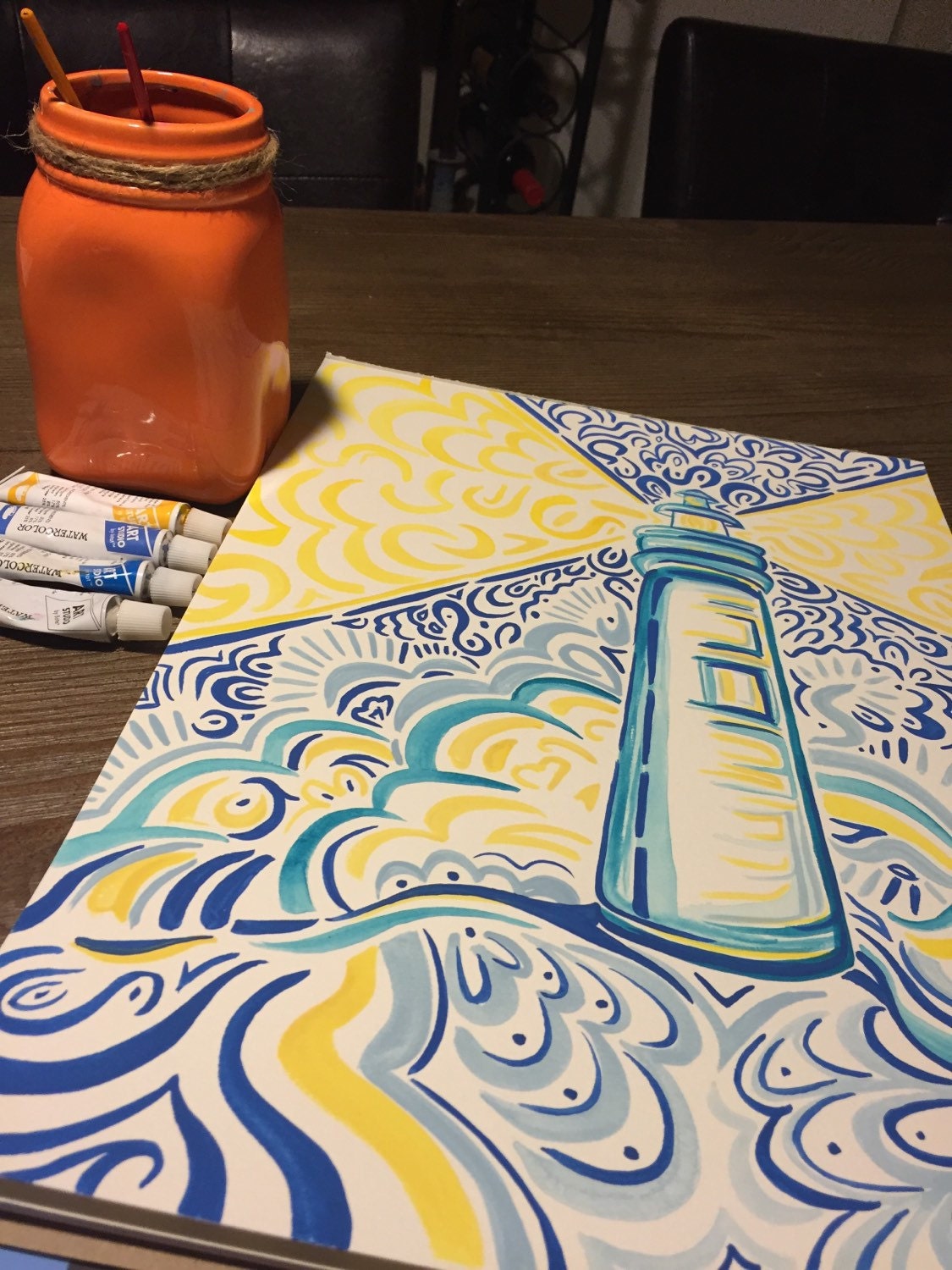 Bright and Beachy! Blue and Yellow Lighthouse Print! 8x10 - Etsy