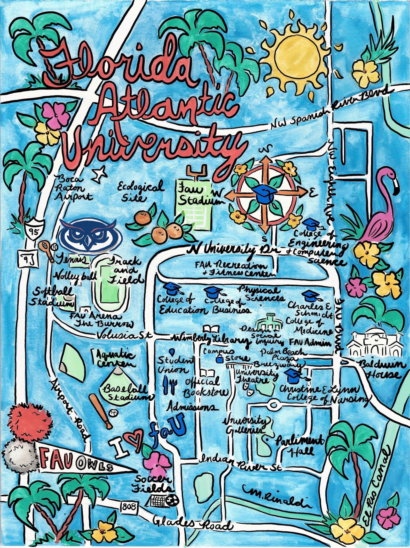 FAU Campus Art Print: Stadium or Map Design - Etsy