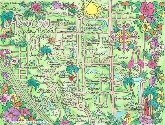 Watercolor Map of Abacoa - Etsy