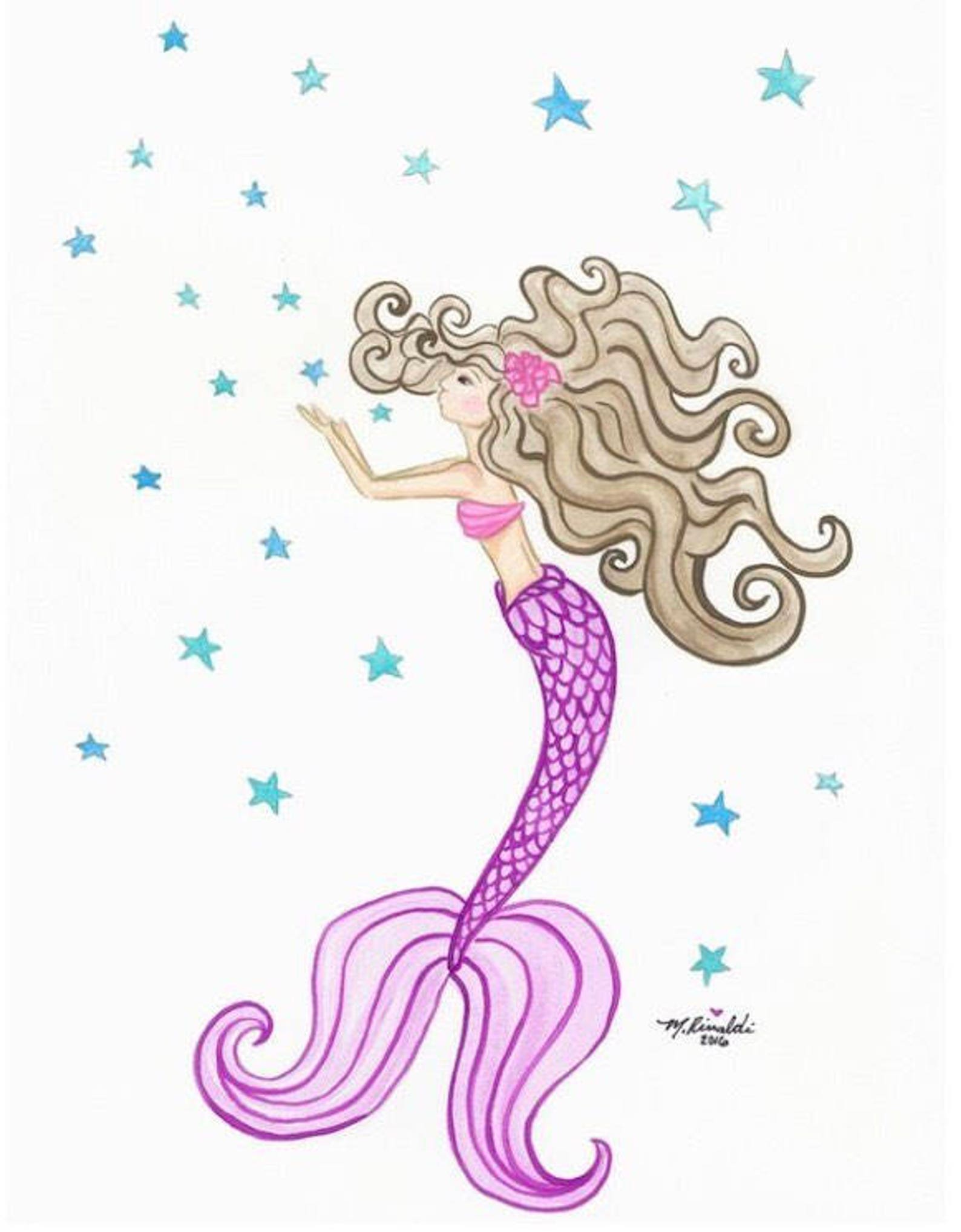 Mermaid and Starfish Fine Art Print 8x10 With Backing and White Boarder ...
