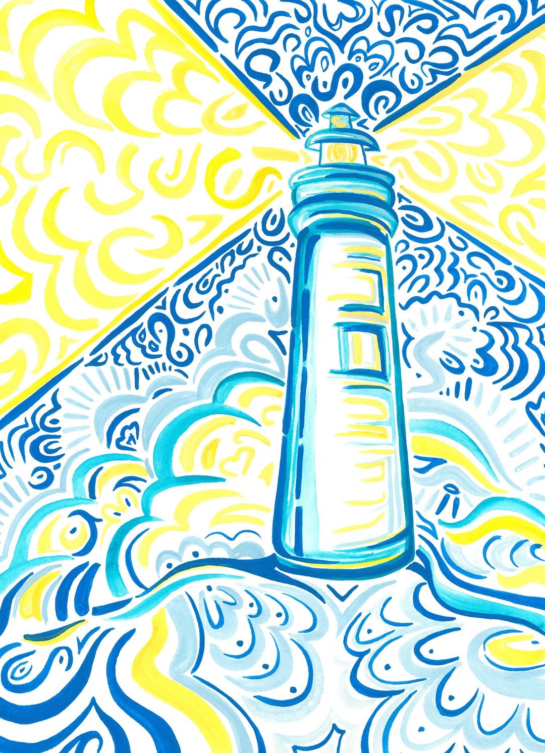 Bright and Beachy! Blue and Yellow Lighthouse Print! 8x10 - Etsy