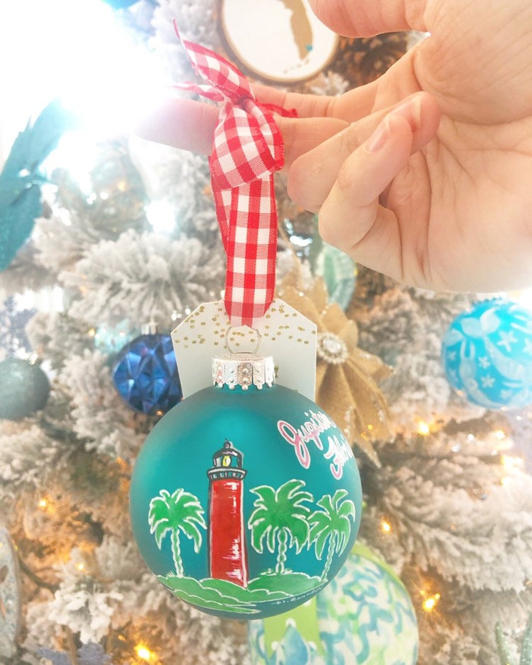 Jupiter Lighthouse Ornament on Teal Ball - Etsy