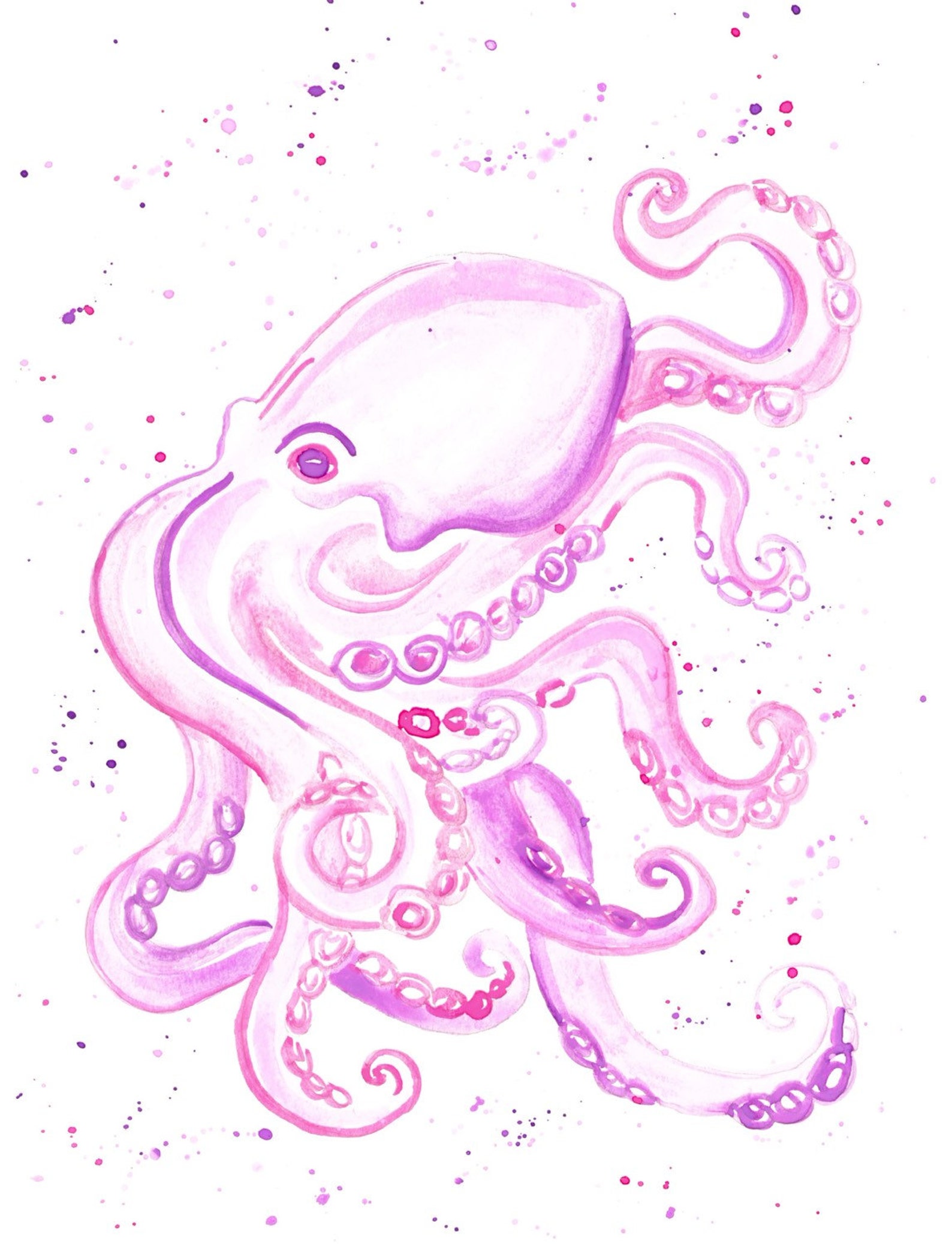 Pink Orange or Purple Watercolor Octopus Fine Art Prints - Etsy