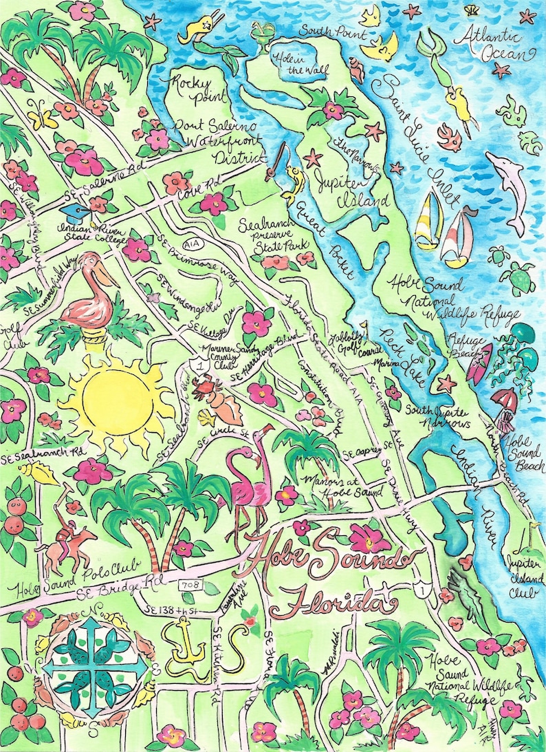 Watercolor Map of Hobe Sound! - Etsy