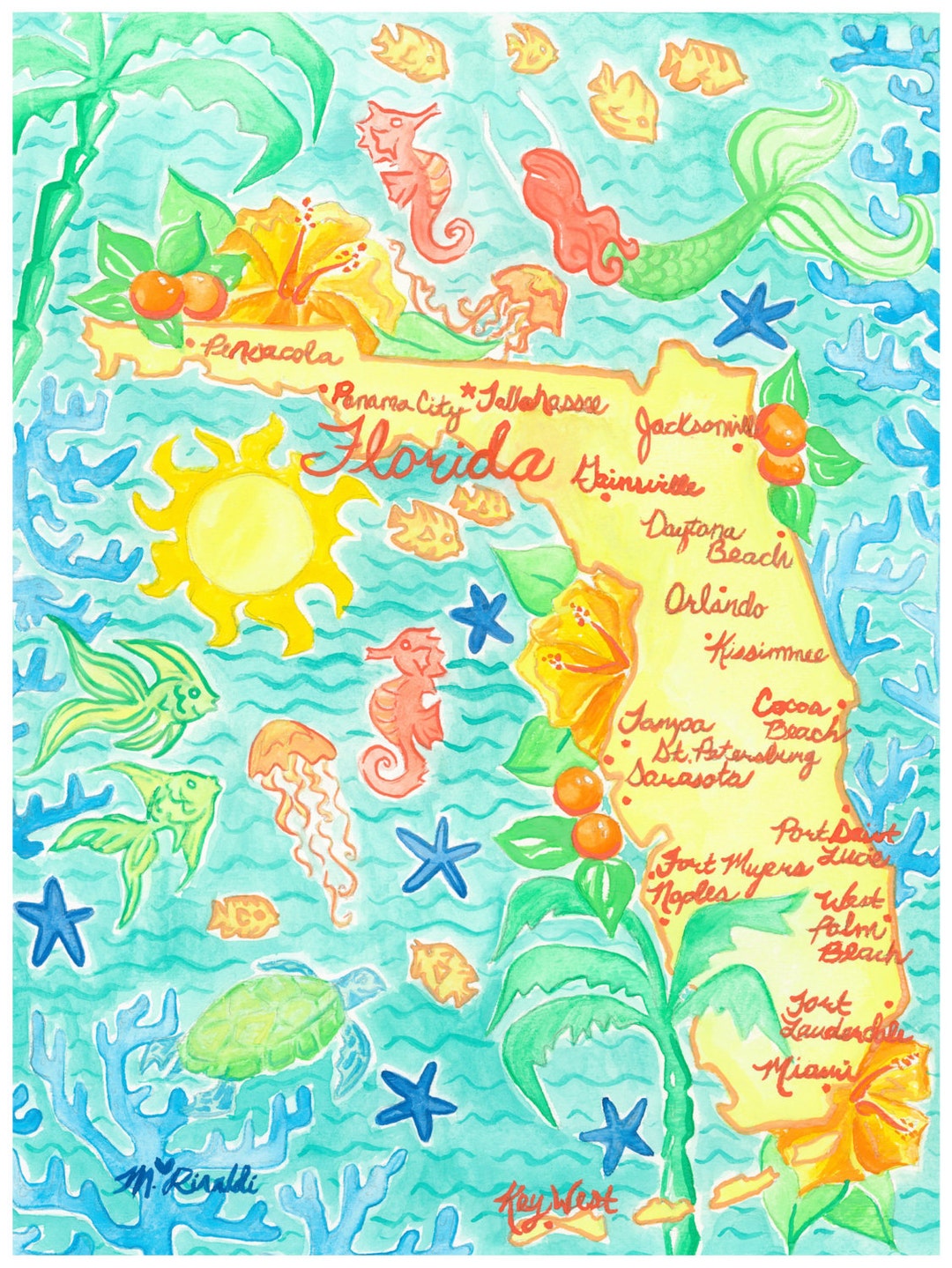 Blue State of Florida Map - Etsy