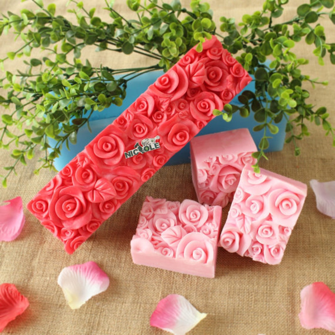 Rose Flower Cuboid Bar Loaf Soap Mold Flexible Silicone Soap Mold Tools ...