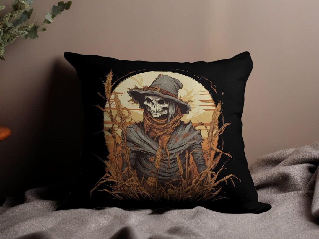 Skeleton Scarecrow Halloween Decoration Throw Pillow, Spooky Home Decor ...