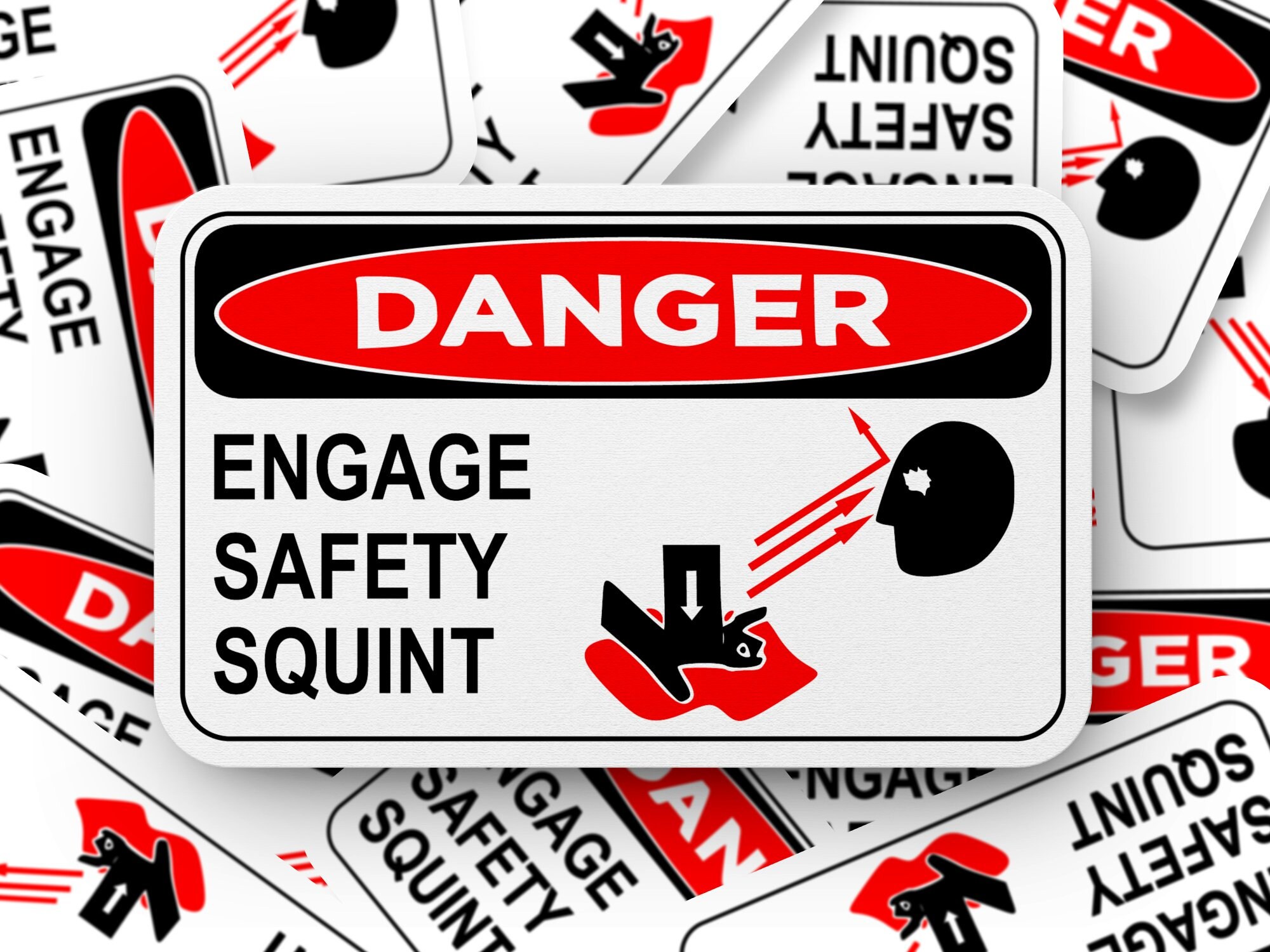 Danger Engage Safety Squint Sticker, Funny Workplace Decal, Red and ...