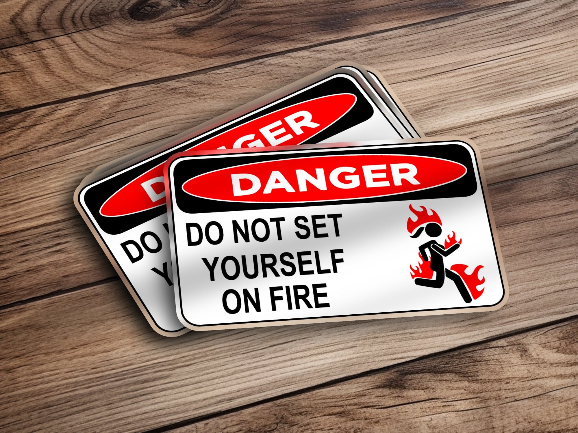Danger Sign Sticker, Humorous Fire Safety Decal, Do Not Set Yourself on ...