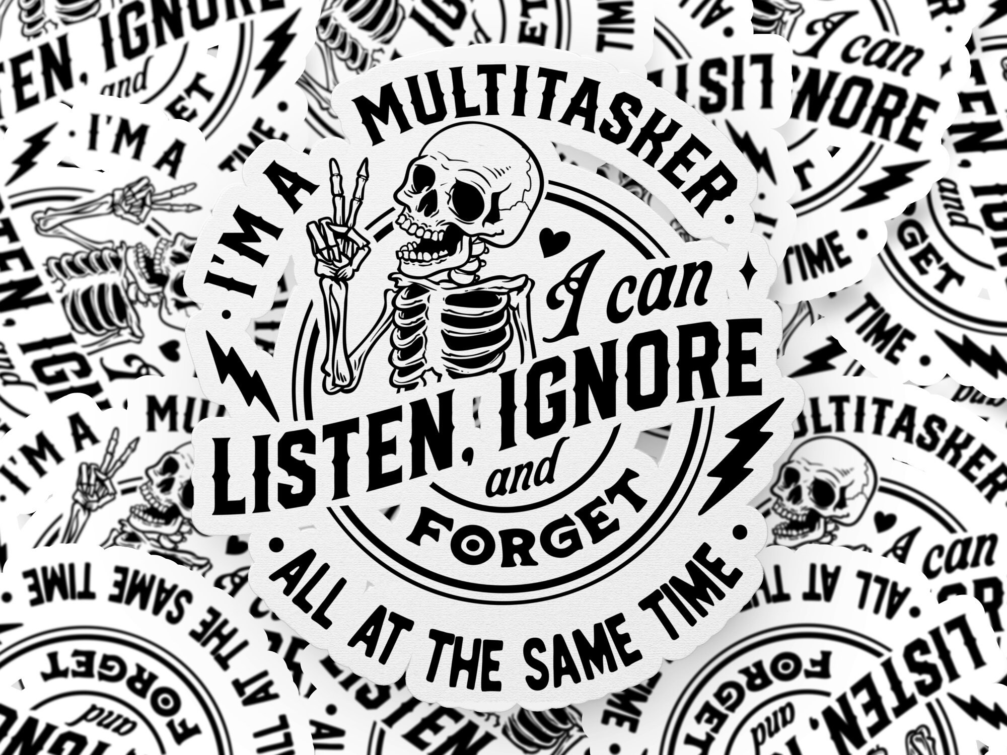 Funny Multitasking Skeleton Sticker, I'm A Multitasker Humorous Decal ...