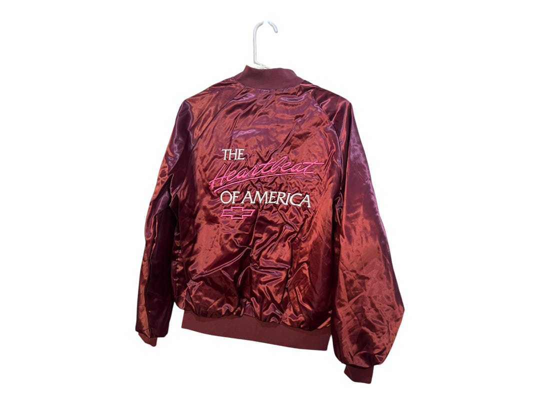 Vintage Chevrolet Satin Jacket // Maroon Satin Nylon Coat // Heartbeat ...