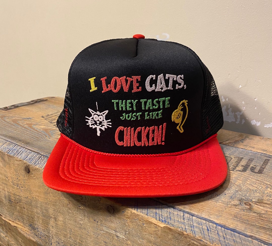 Funny Cat Trucker Hat // I Love Cats They Taste Just Like Chicken ...
