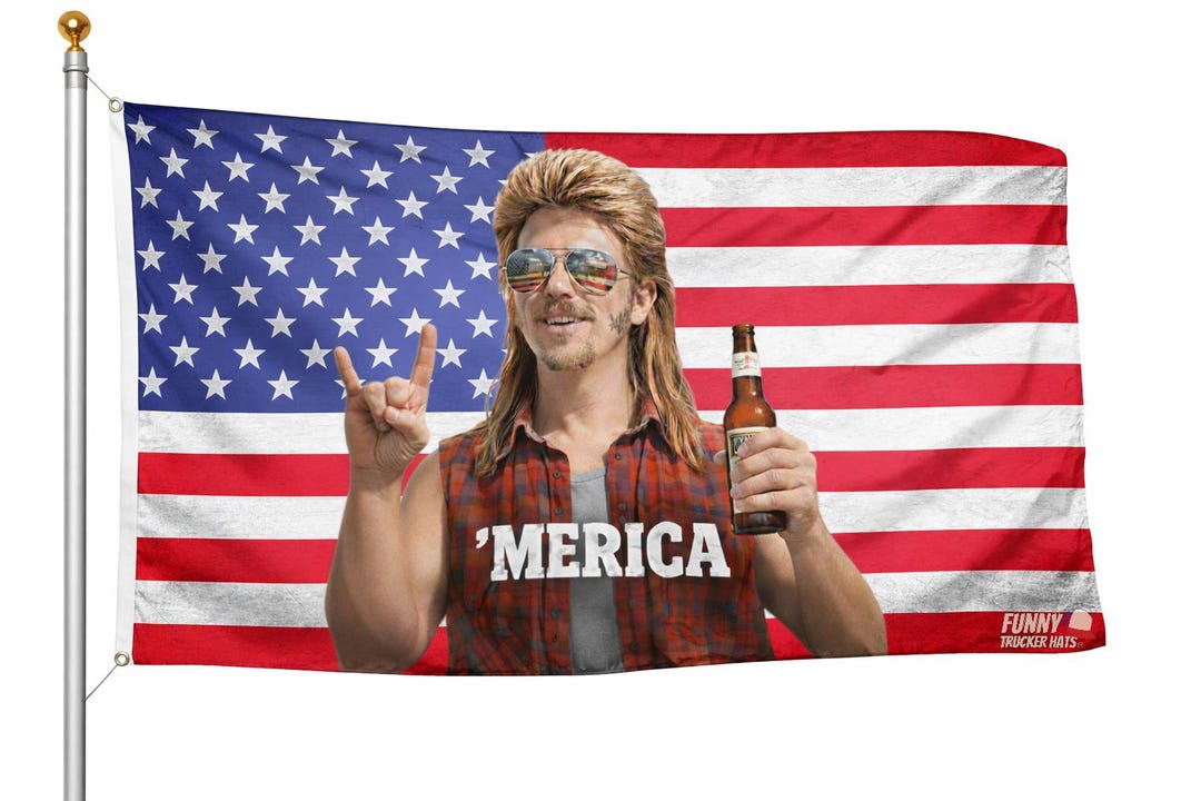 MERICA Mullet Man American Flag – Funny Patriotic Mullet Flag, Man Cave ...