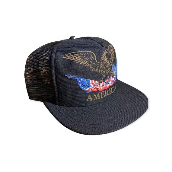 Vintage America Bald Eagle Trucker Hat Black Snapb… Gem