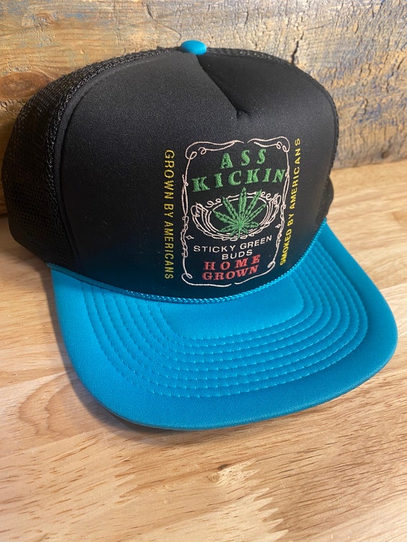 Vintage Ass kickin sticky green bud weed hat // two t… - Gem