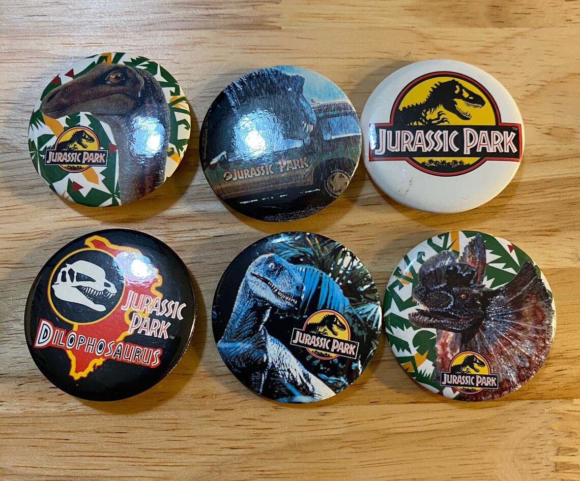 Vintage 2 Button Pin Set // Lot of 6 Jurassic Park Movie - Etsy