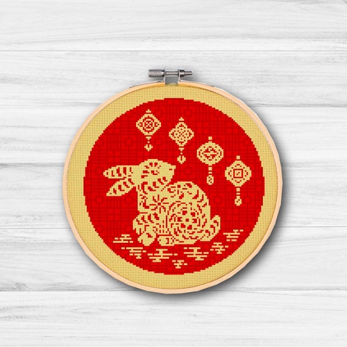 Year of the Rabbit-pdf Cross Stitch Chinese New Year Rabbit - Etsy