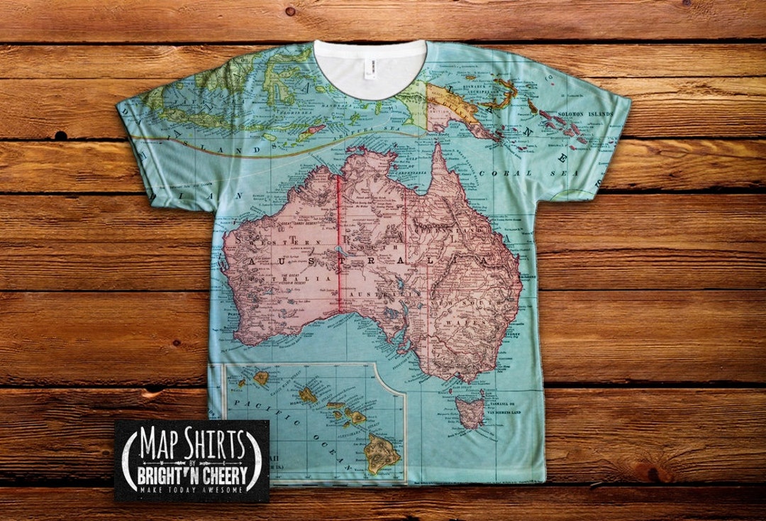 Australia Map T Shirt Vintage Map All Over Print Shirt - Etsy