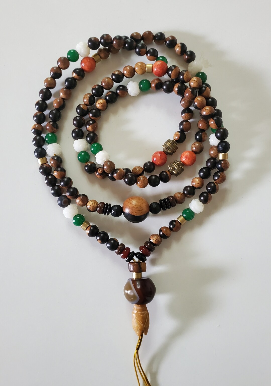 Buddhist Yin-yang Wood 8mm Mala W/ Agate Dzi Guru Bead by Ry Artisan ...