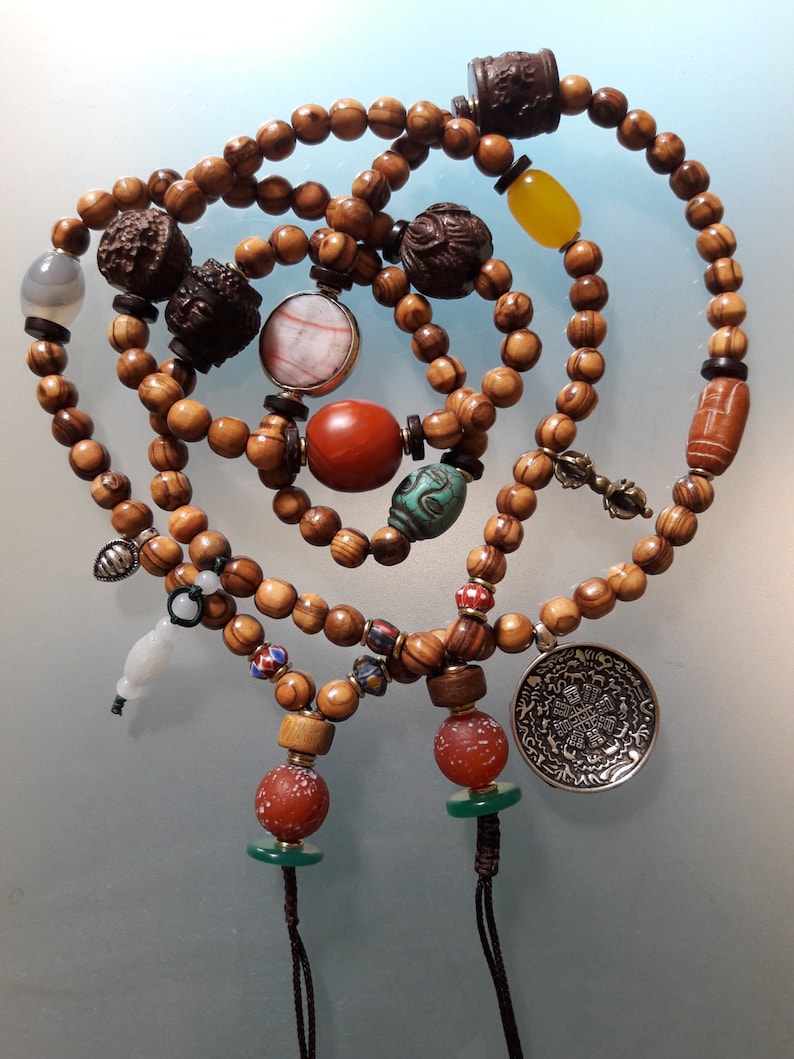 Double Side Buddhist Olive Wood 8MM Mala W/ Old Red Raw Agate - Etsy