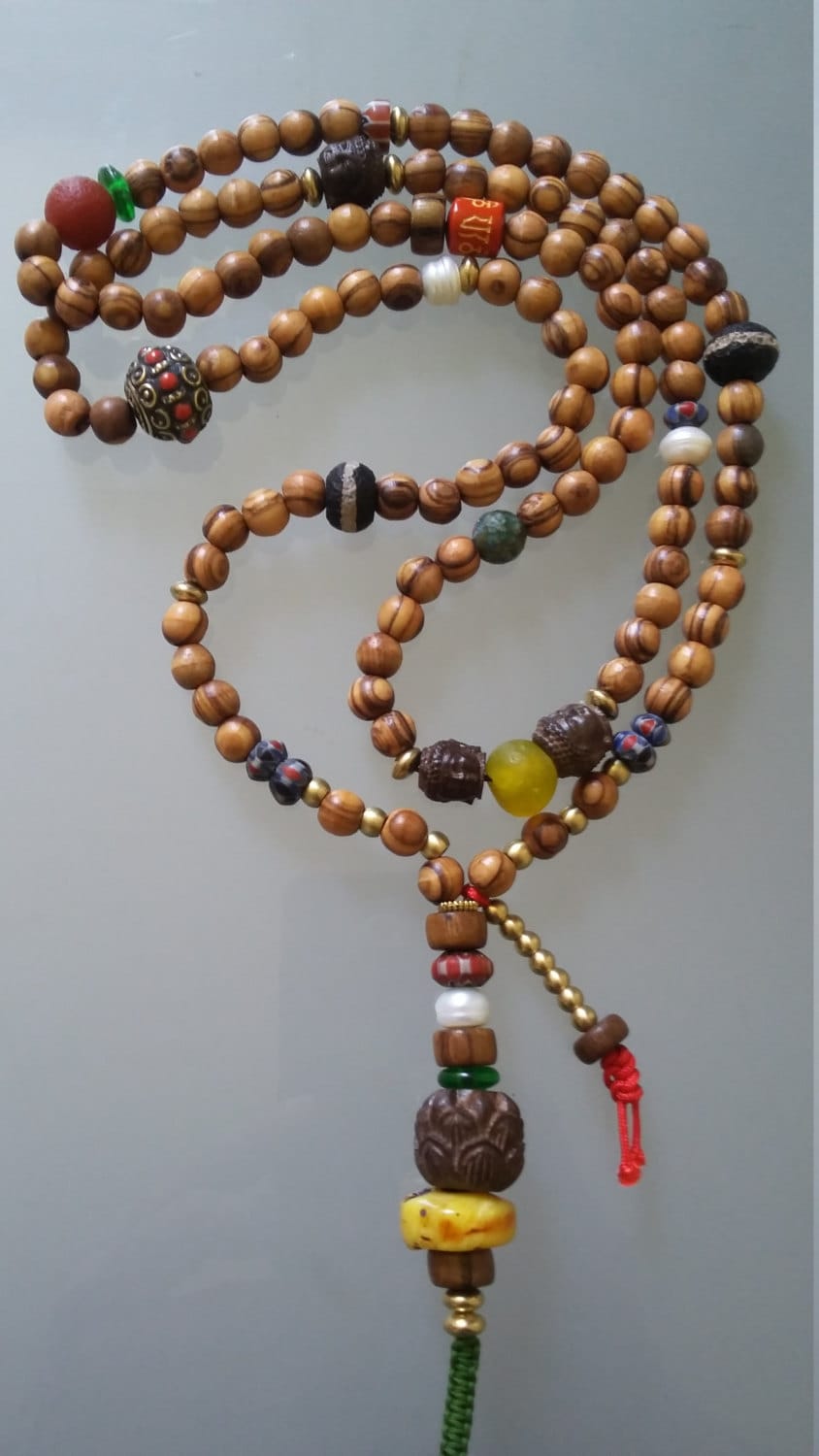 Buddhist Olive Wood 8MM Mala W/ Hand Carved Lotus Flower Guru Bead by ...