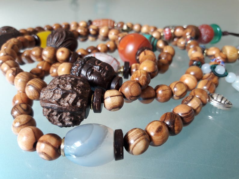 Double Side Buddhist Olive Wood 8MM Mala W/ Old Red Raw Agate - Etsy