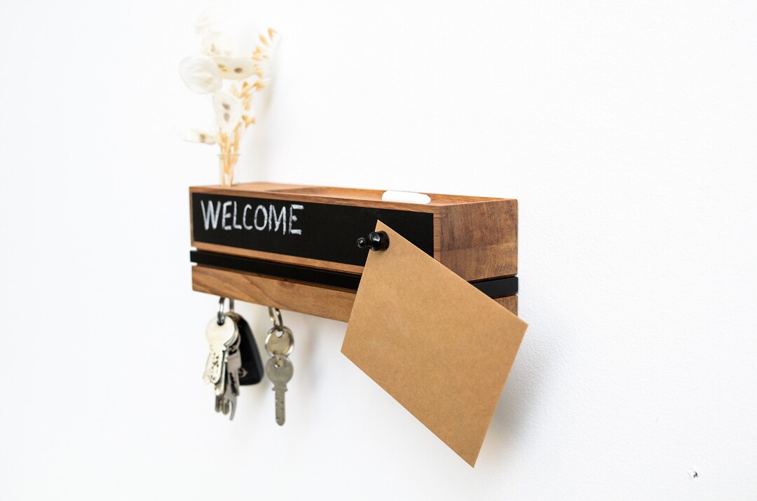 Magnetic Cherry Wood Key Holder: Vase & Blackboard Organizer - Etsy