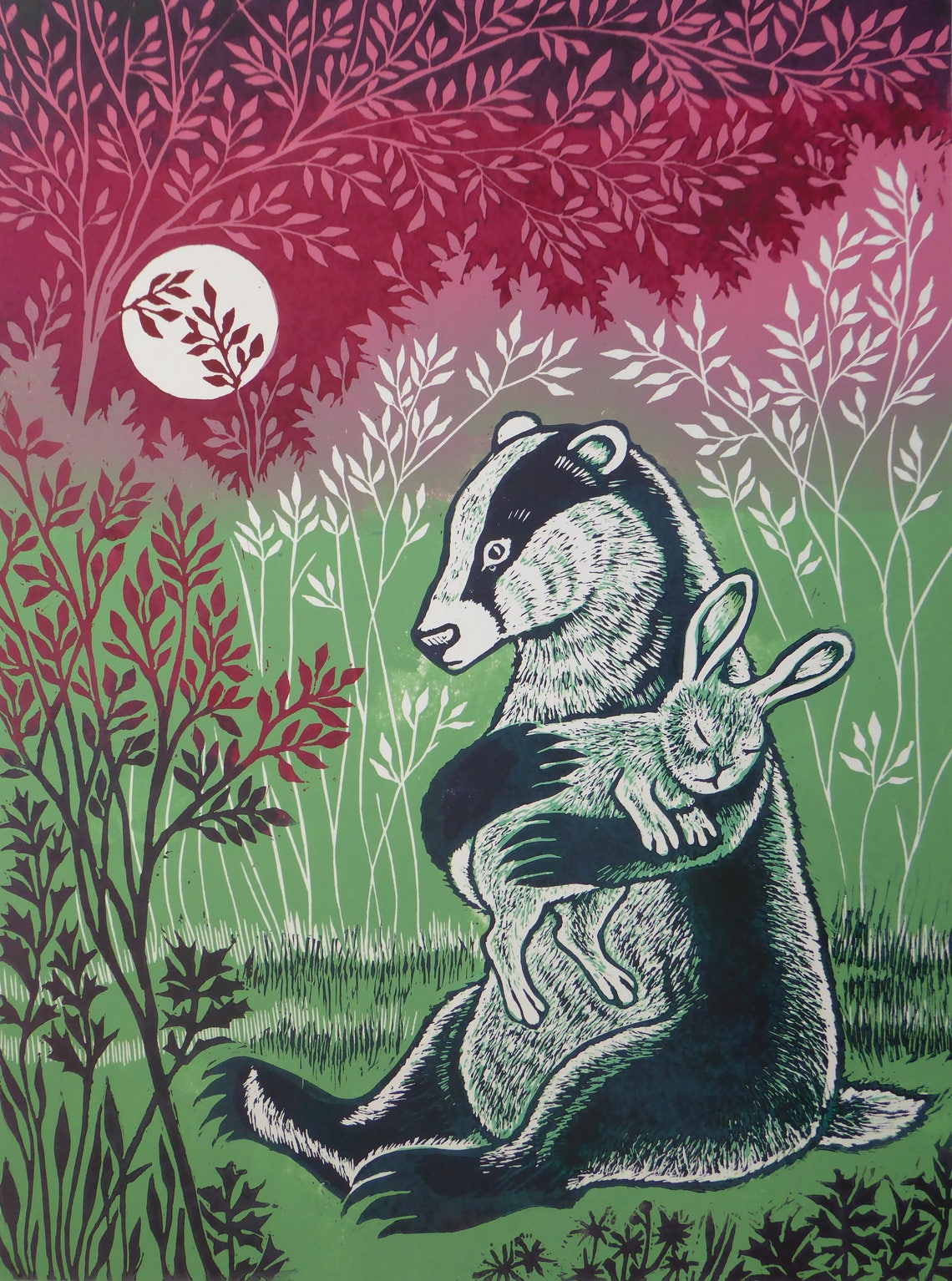 Lost Then Found, Badger and Rabbit Card, Lino Print, Unique Artists ...