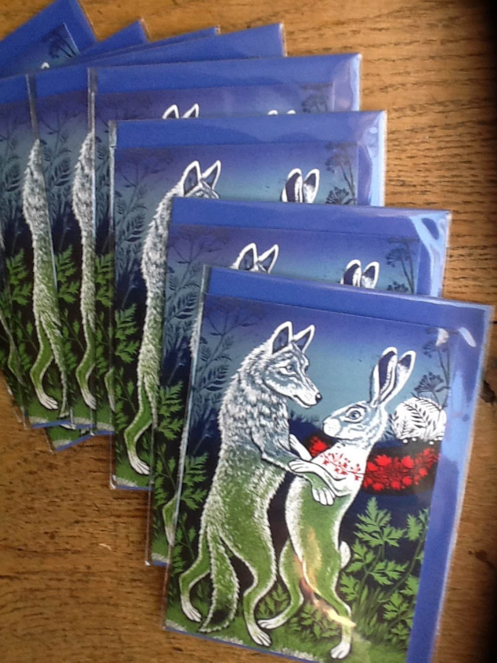 Waltzing With a Wolf Card,wolf Card,hare Card,unique Artists Card,blank ...