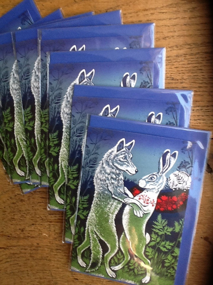 Waltzing With a Wolf Card,wolf Card,hare Card,unique Artists Card,blank ...